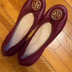Tory Burch | Shoes | Tory Burch Deep Red Leather Flats | Poshmark